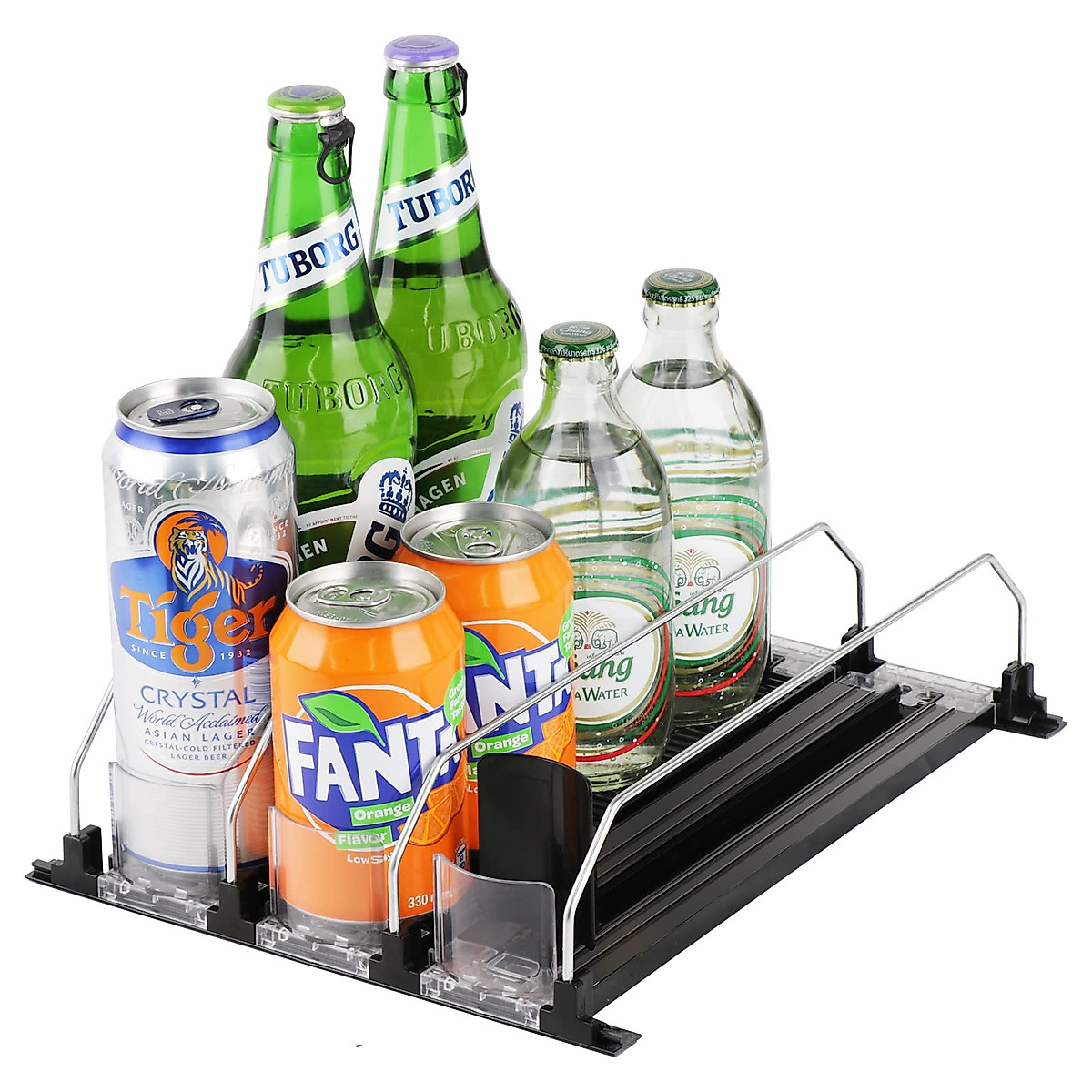 FanFolou Soda Can Organizer for Refrigerator - Self Pushing Drink Organizer for Fridge, Width Adjustable, Drink Dispenser for Fridge, Pantry, Kitchen(3 Row,12.2 Inch)