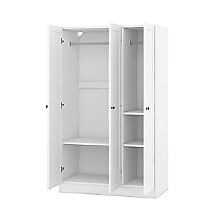 P PURLOVE Wardrobe Armoire Closet with 3 Doors for Bedroom,Bedroom Clothes Cabinet Shutter Wardrobe with Shelves,Freestanding Armoire Cabinet