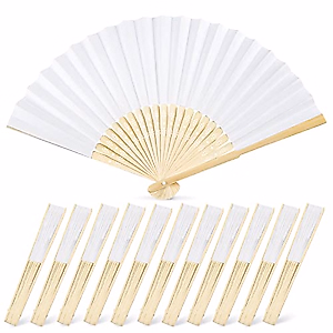 JOHOUSE Foldable Bamboo Fans, 12PCS Eastern Style Handheld Fan Japanese Chinese Fan for DIY Decoration Wedding Dancing Party Summer