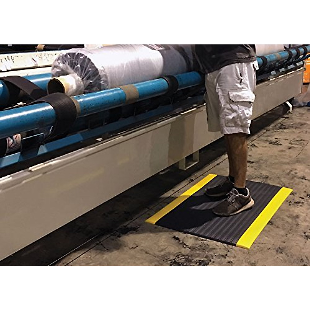 Portico Systems 18020306 Comfort Step 3/8" Anti-Fatigue Mat with Ribbed Emboss, Black with Yellow Border, 2" x 3"