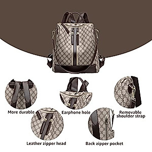 Refutuna Backpack Purse for Women - Multipurpose Fashion Brown PU Leather Designer Handbags - Ladies Shoulder Bags Convertible Travel Backpacks for Women