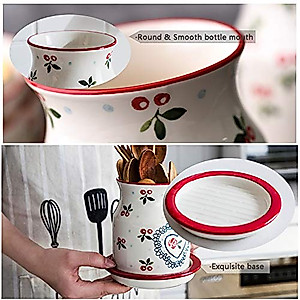 Ceramic Utensil Holder Vintage Style Kitchen Utensil Caddy Antique Design Cooking Utensil Organizer Country Style Utensil Crock for Cooking Enthuziast,White