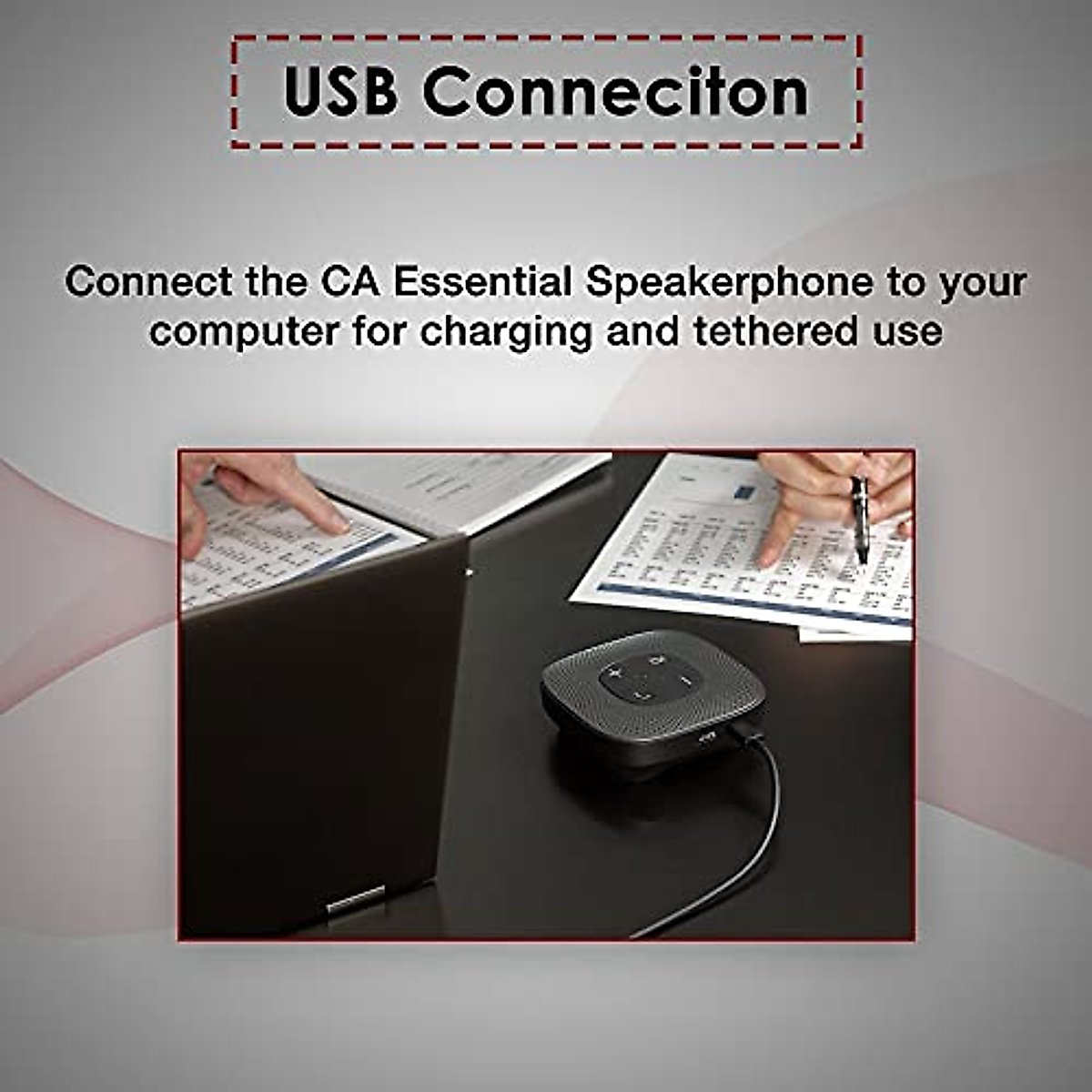 CA Essential Speakerphone SP-2000 - USB and Bluetooth Speakerphone, Clear Sound, 360 Degree Noise Cancelling Microphone with 3m Range, 66 Ft BT Wireless Range, by Cyber Acoustics