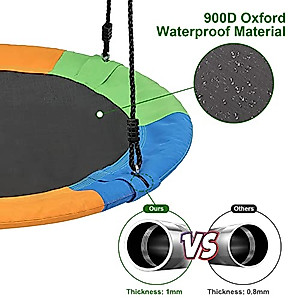 Saucer Swing - 900D Oxford Waterproof Tree Swing for Kids and Adults 700lb 40 Inch - with 2 Adjustable PE Ropes and 2 Stainless Steel Carabiners for Outdoor and Indoor