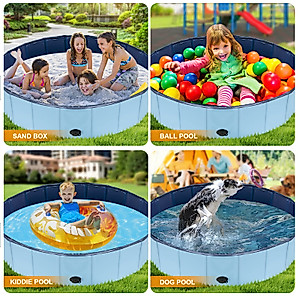 Foldable Dog Pool, YSJILIDE Portable PVC Dog Pet Swimming Pool, Collapsible Plastic Dog Bath for for Large Medium Small Dogs & Kids (M-40'' x 12'', Blue)