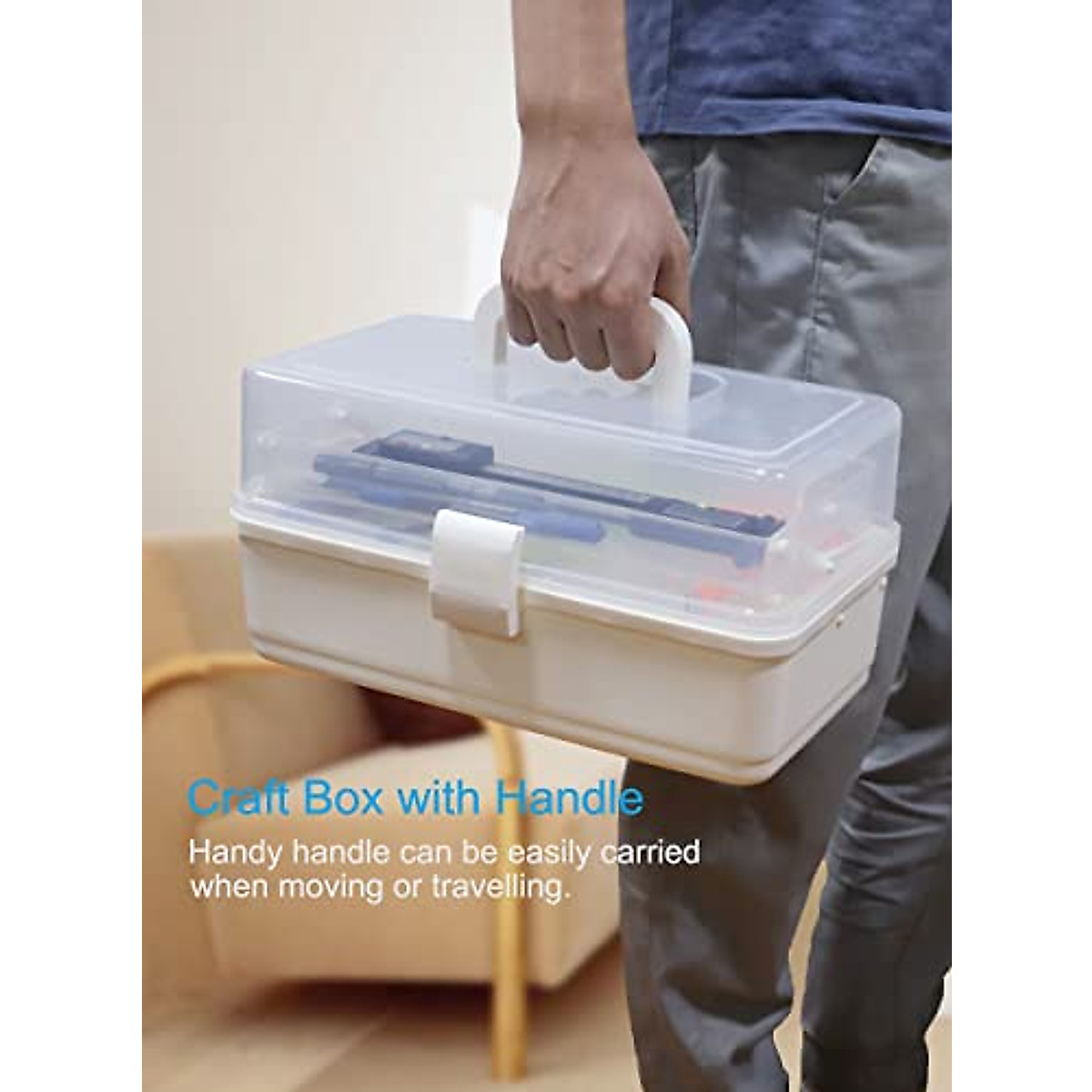 Hlotmeky Art Supply Box Sewing Box 3 Layers Craft Organizers and Storage with Handle Tool Box Tackle Box Organizer