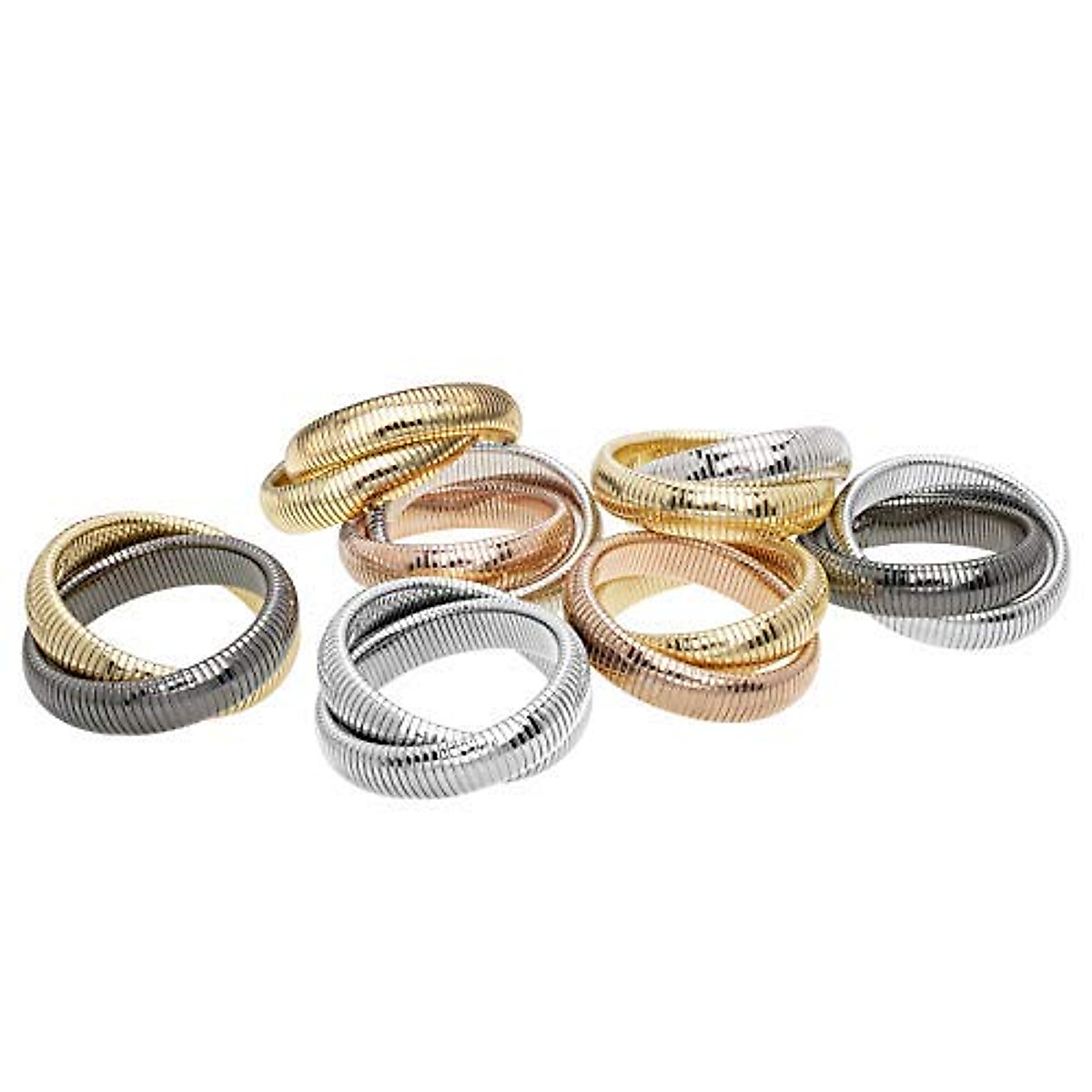 JANIS BY JANIS SAVITT Triple Cobra Bracelet With 1-1/4” Wide With Three Flexible Interlocking 1/2" Stretch Twist Bands High Polished 18K Gold MADE IN USA