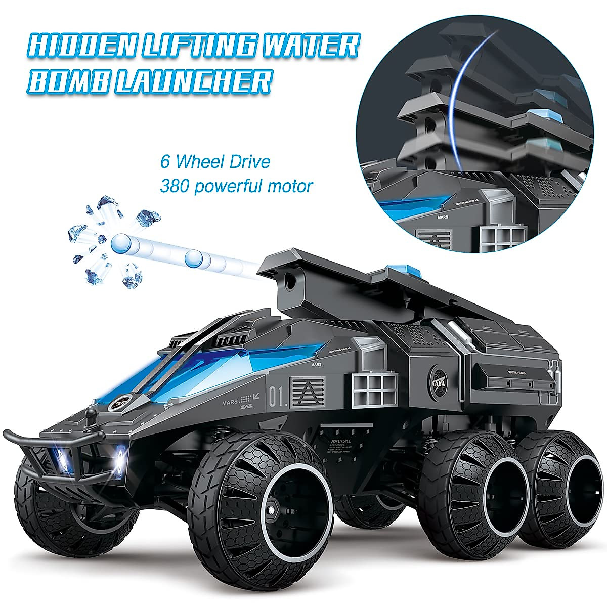 Mostop Remote Control Car, 1500pcs Water Shots 6WD Hobby RC Cars for Kids Boys &Adults, 1/12 Scale Off-Road RC Crawler Car Space Vehicle Toy Gift with Speed & Steering Control Nerf Car
