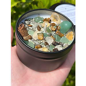 Money Magnet Manifestation Herbal Intention Candle | Ritual Altar Tool Crystal Spell Infused Scented Soy Candle Witchy Gift | Wealth Abundance Prosperity