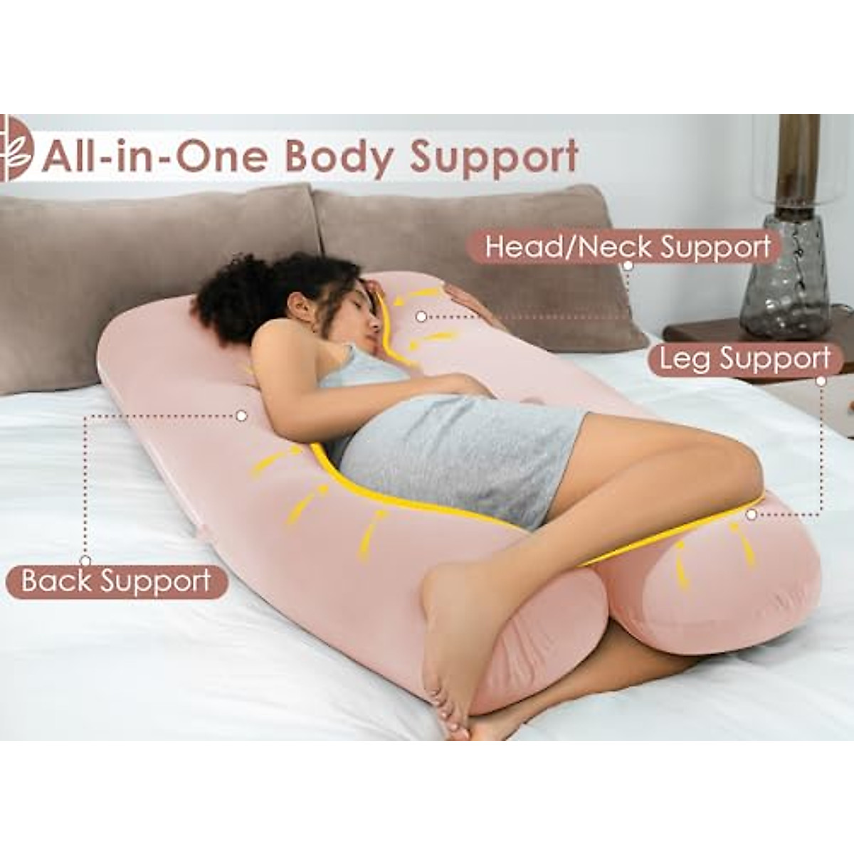 QUEEN ROSE Cooling Pregnancy Pillows, U Shaped Full Body Maternity Pillow for Pregnant Support, Rayon Derived from Bamboo, Buttery Soft, Super Breathable for Hot Sleeper, Peach