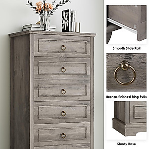 HOSTACK 6 Drawers Dresser, 52" Tall Dresser, Vertical 6 Drawer Dresser, Modern Farmhouse Chest of Drawers, Wood Closet Dresser Storage Dresser Chest for Living Room, Hallway, Entryway, Ash Grey