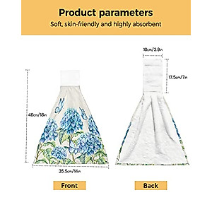 Big buy store Hanging Kitchen Towels Summer Hydrangea Flower Bathroom Hand Towels with Hanging Loop Butterfly Blue Floral Soft Absorbent Drying Dish Tie Towels for Kitchen Toilet Tabletop Home Decor