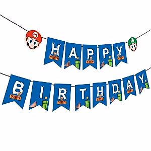 Birthday Banner For Mario, Video Games Birthday Theme Party Supplies,Video Games Birthday Party Decoration