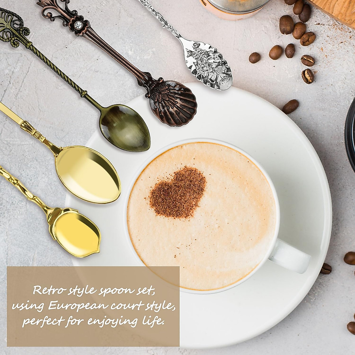 HOSTK Retro Coffee Spoons, Creative Tableware Dessert Spoons, Crystal Alloy Spoons, Vintage Carved Tea Spoons for Coffee Sugar Ice Cream Dessert Cake Soup Party Supplies Home Office(18 Pieces)