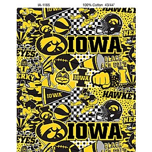 SYKEL ENTERPRISES University of Iowa Graffiti Printed Cotton Fabric with POP Art-Newest Pattern-NCAA Cotton Fabric