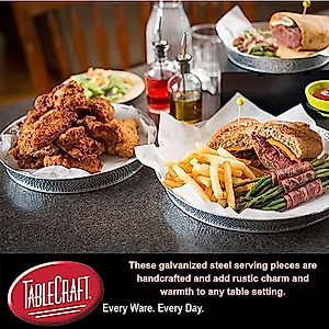 Tablecraft Galvanized Round Serving Tray, Steel Metal Dinner Food Platter, Silver Pebble Textured, Casual Rustic Style Plate for Restaurant, Patio, Indoor and Outdoor Use, Reusable, Unbreakable, 8.5"