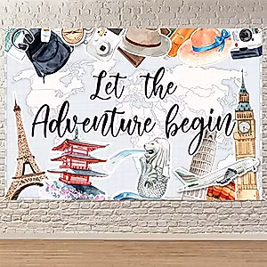 Let the Adventure Begin Backdrop Banner Decor Grey - Adventure Awaits Bon Voyage Travel Theme Party Theme Decorations for Men Women Supplies, White