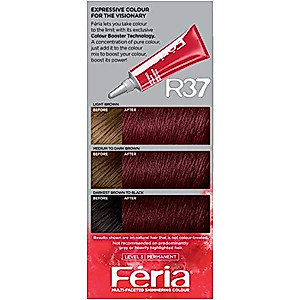 L'Oreal Paris Feria Multi-Faceted Shimmering Permanent Hair Color, R37 Blowout Burgundy (Deep Burgundy), Pack of 1, Hair Dye