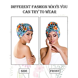 SATINIOR 8 Pieces Turbans African Pattern Knot Headwrap Bohemian Print Pre Tied Flower Knot Bonnet Hat for Women Girls (Vivid Style), One Size Multicoloured