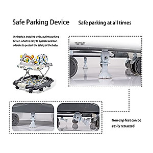 Boyro Baby 4 in 1 Baby Walker, Baby Walkers for Boys and Girls with Removable Footrest, Feeding Tray, Rocking Function & Music Tray, Foldable Activity Walker for Baby 6-18 Months, Help Baby Walk