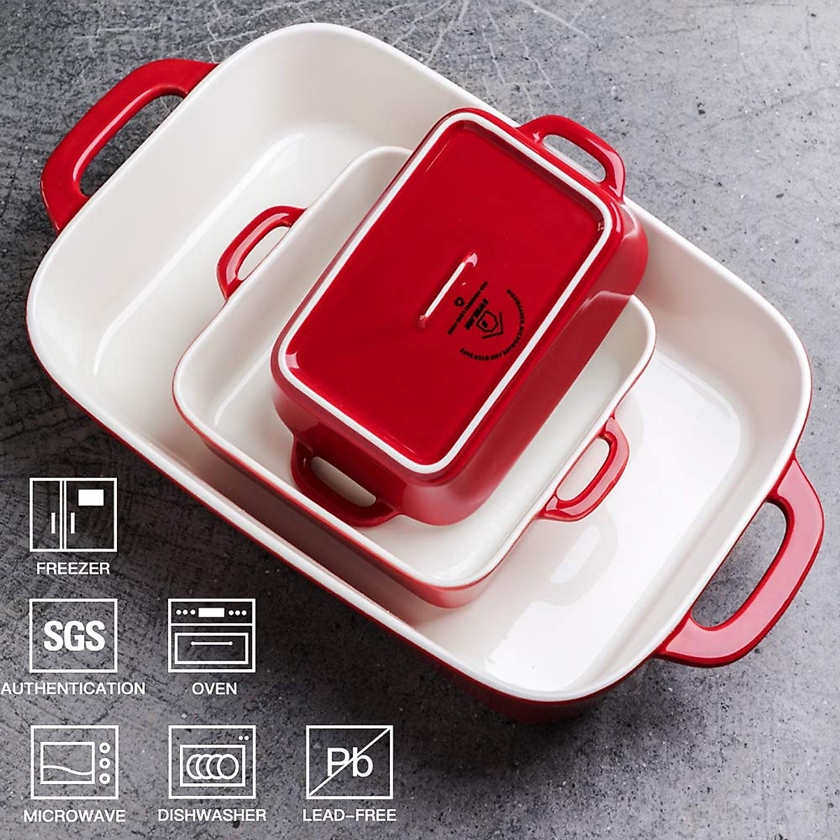 Sweejar Ceramic Bakeware Set, Rectangular Baking Dish for Cooking, Kitchen, Cake Dinner, Banquet and Daily Use, 12.8 x 8.9 Inches porcelain Baking Pans (Red)