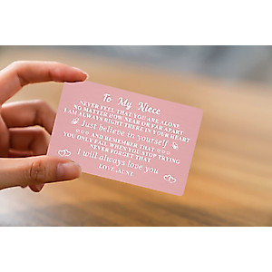 Ptzizi Niece Pink Metal Wallet Insert Card, Engraved Inspirational Wallet Card for Niece Birthday Adult Christmas Graduation Gifts from Aunt Uncle (A11)