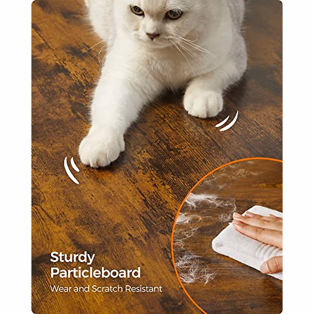 FEANDREA 33.9-Inch Cat Tower, Medium Cat Tree with 3 Beds and Cave, Cat Condo Made of MDF with Wood Veneer, Sisal Post and Washable Faux Fur, Vintage, Rustic Brown and White UPCT70HW