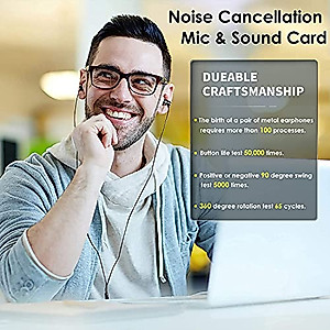 Earphones Wired with Microphone, Metal in-Ear Earbuds with Volume Control, High Bass Stereo Sound Headphones Headsets, Noise Isolation Ear Buds for Smartphone Tablet MP3 Samsung 3.5mm Audio Devices