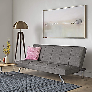 Majnesvon Modern Fabric Sofa Bed Futon with Chrome Legs stainle Leg Convertible Folding Sofa Bed, 3 Angles Adjustable Back for Compact Living Spaces,Apartments Office Dorms (Gray)