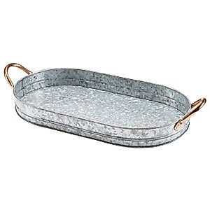 KINDWER Oval Galvanized Tray with Copper Handles, Gray, 25x12x5, (A070)