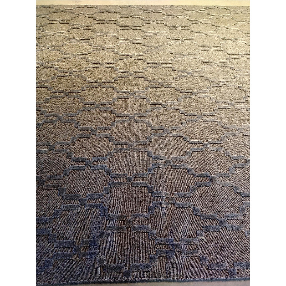 8' x 10' Gray Contemporary Rug Raised Wool and Silk Pile Handmade India #F-5659