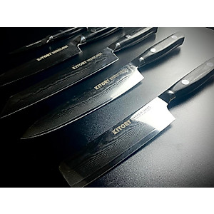 Kitory Damascus Santoku Knife 7", for bigger or larger hands, Japanese Kitchen Knife with VG10 67 Layers Super Steel- Black G10 Handle-Gift Box Included, 2024 Gifts For Women and Men