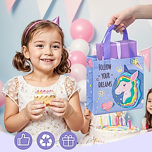 Shindel 6PCS Reusable Bags with Handles, Recycled Gift Bag for Kids Birthday Party Gift Bag, Shopping Bag Medium Size, 8" x 3.5" x 8"