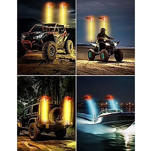 KEMIMOTO 5FT 2PCS LED Whip Lights with Spring Bases for UTV ATV, 22 Modes 21 Colors 5 Brightness 10 Speed IP67 Waterproof Wireless Control, compatible with Can Am Maverick X3 Polaris RZR Kawasaki SxS