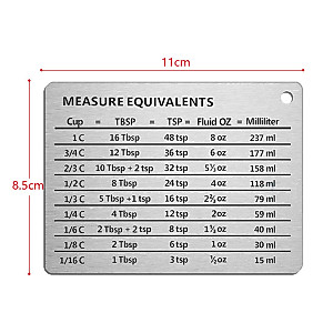 Magnetic Kitchen Conversion Chart Endurance Stainless Steel Refrigerator Magnet Magnetic Kitchen Measurement Conversion Chart for Cups Tablespoons Teaspoons Fluid Oz Milliliters