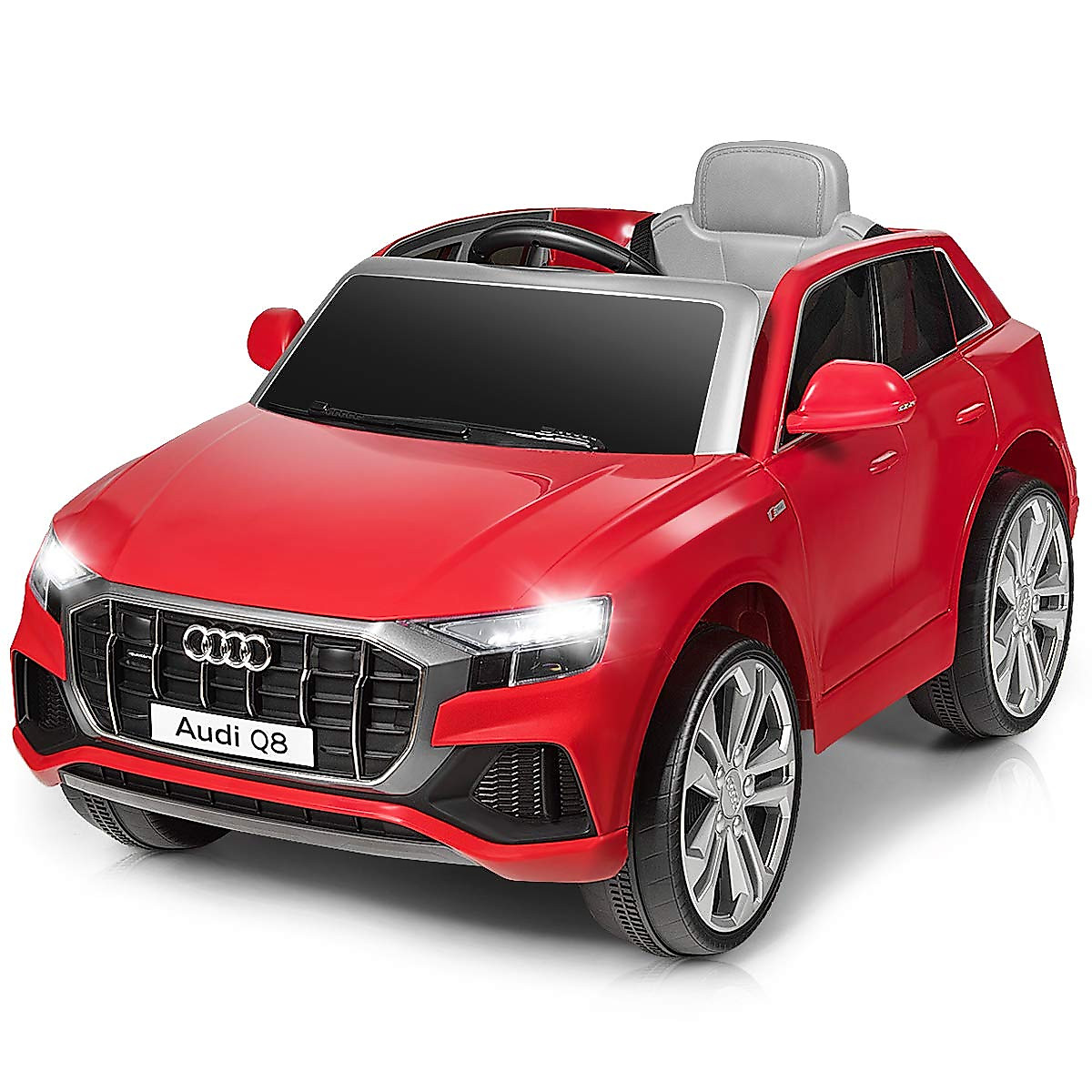 Costzon Ride on Car, Licensed Audi Q8, 12V Battery Powered Electric Vehicle w/2 Motors, Remote Control, LED Lights, MP3, Horn, Music, Spring Suspension, Kids Ride on Toys for Boys & Girls (Red)