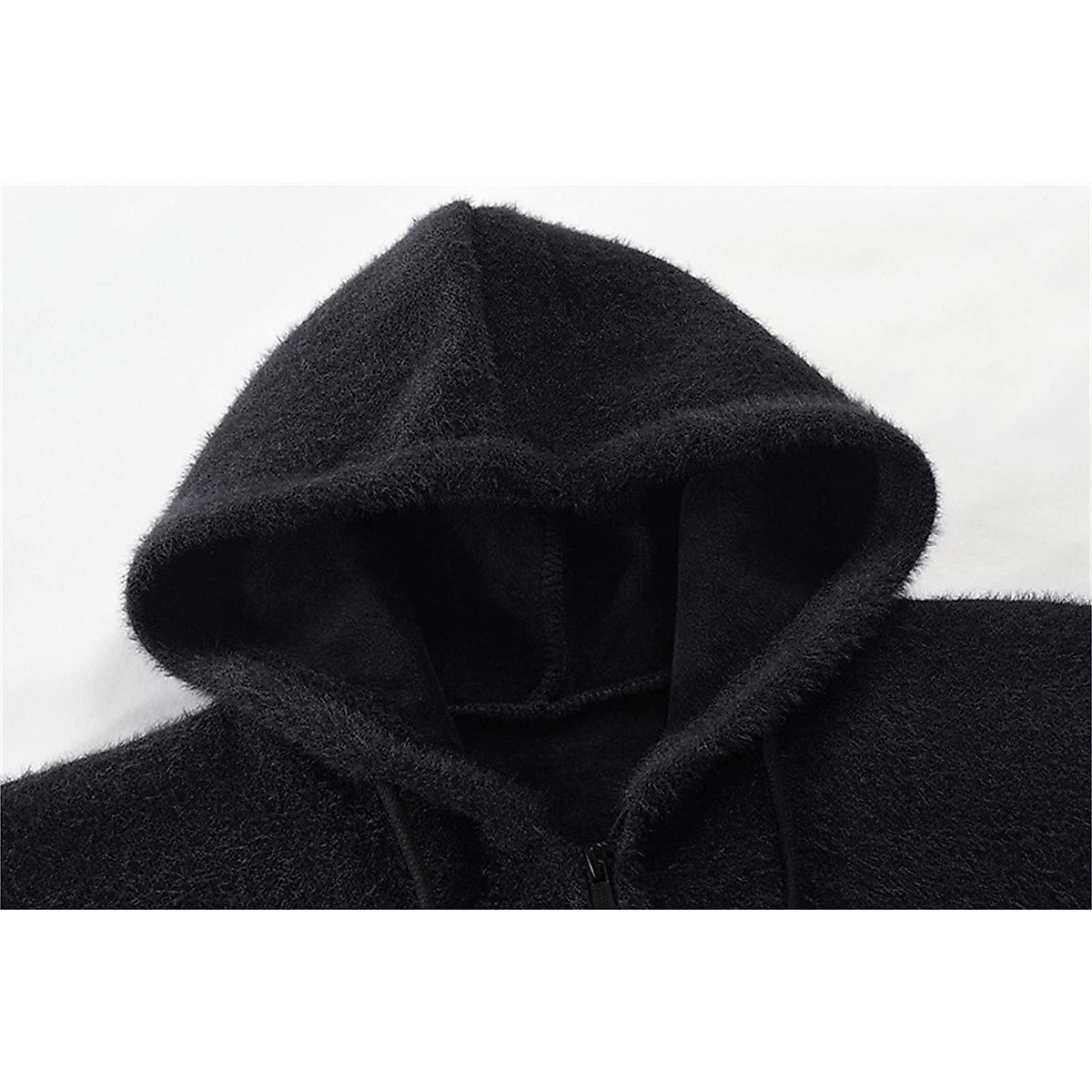 Men's Zip Up Long Cardigan Sweater Open Front Hooded Knitted Cardigans Winter Warm Longline Slim Fit Knit Coat (Black,4X-Large)