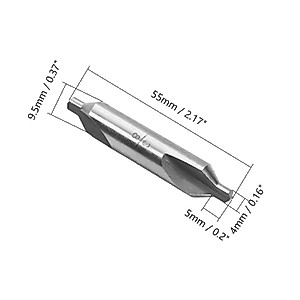 Bettomshin 5 Pcs Center Drill Bits Set, 27mm Straight Handle High-Speed Steel Drills, 3/8inch HSS-6542 Silver Countersinks Drills Set
