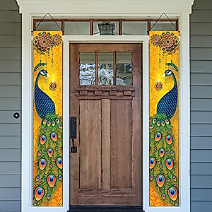 Happy Diwali Porch Banner Indian Diwali Peacock Front Porch Welcome Sign Deepawali Indian Festival of Lights Decorations-12×71''