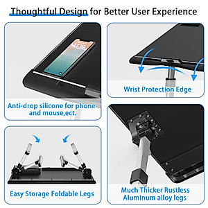 EVETTO Laptop Bed Desk, X-Large Leather Adjustable Computer Bed Table Tray, Foldable Laptop Lap Desk for Bed Sofa Couch Floor Writing Eating Working with Drawer 2 Movable Stoppers (23.6 inch, Black)