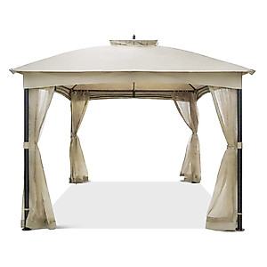Joyside Outdoor Metal Gazebo, 10"x12" Patio Gazebo Double Vent Canopy Gazebo with Mesh Sidewalls, Gazebo Tent with Metal Frame Easy to Set Up for Patio Lawn and Backyard, Beige Top