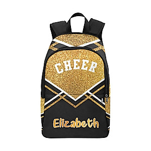 CUXWEOT Personalized Cheerleader Gold Print Backpack with Name Custom Travel Daypack Bag for Man Woman Gifts