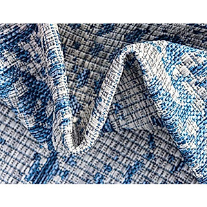 Unique Loom Outdoor Traditional Collection Area Rug - Timeworn (5' 3" Round, Blue/ Gray)