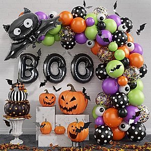Halloween Balloon Arch Garland Kit Latex Balloons Boo Aluminum Foil 3D PVC Bat Decoration Set for Baby Halloween Party Decorations
