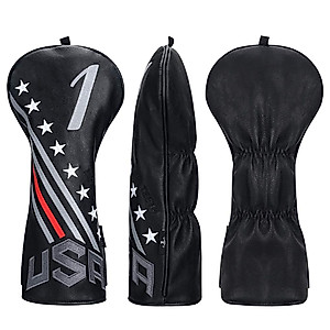 BIG TEETH Golf Head Covers Driver Hybrid Fairway USA Stripe and Star Golf Accessories (Driver Cover)