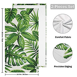 VKPSCHJ Palm Leaf Tropical Bath Hand Towels Summer Theme Green Fingertip Towels Set of 2 Bathroom Kitchen Decor Towel