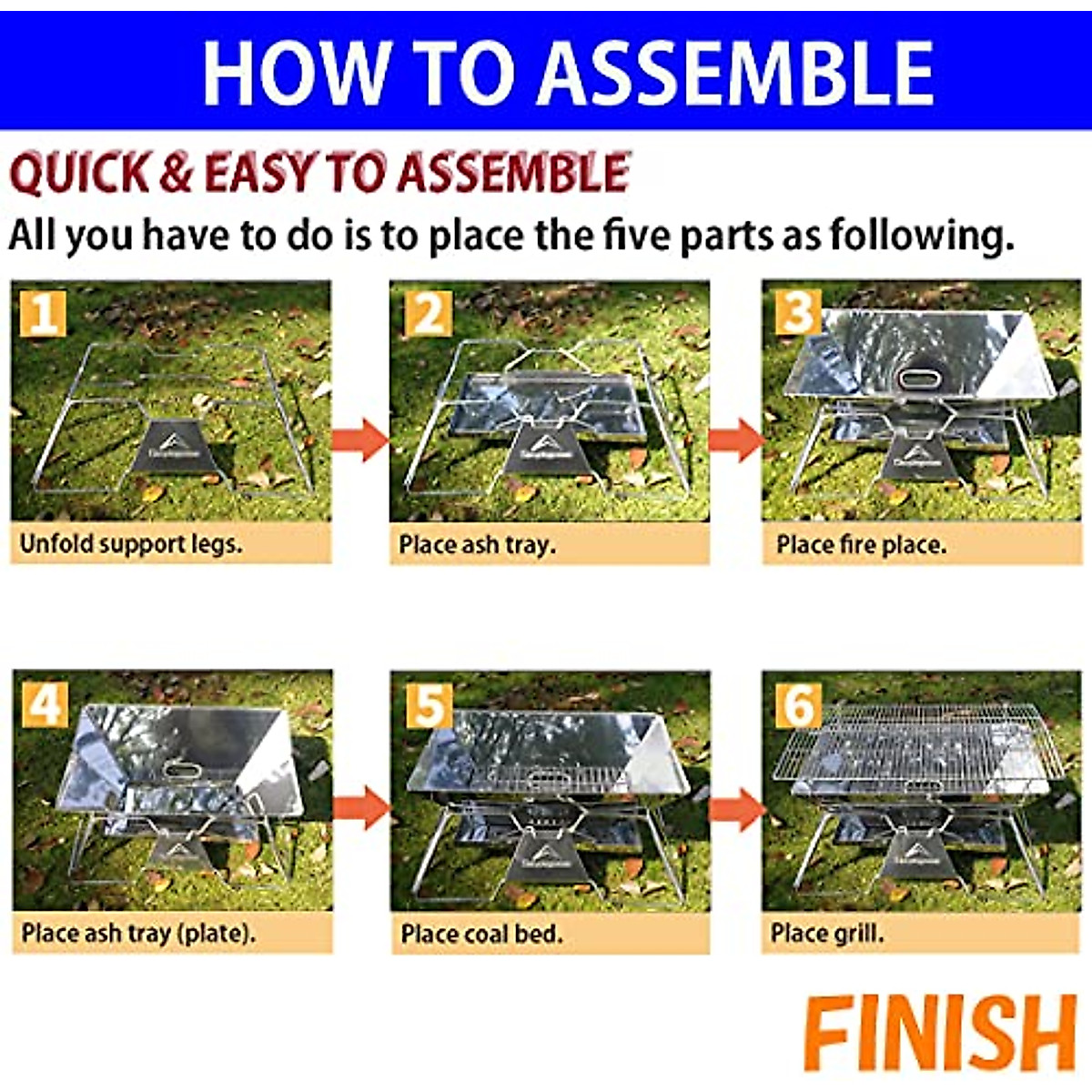 CAMPINGMOON Stainless Steel Portable Camping Fire Pit Foldable Wood Burning Charcoal Grill 20x13-inch with Carrying Bag MT-3