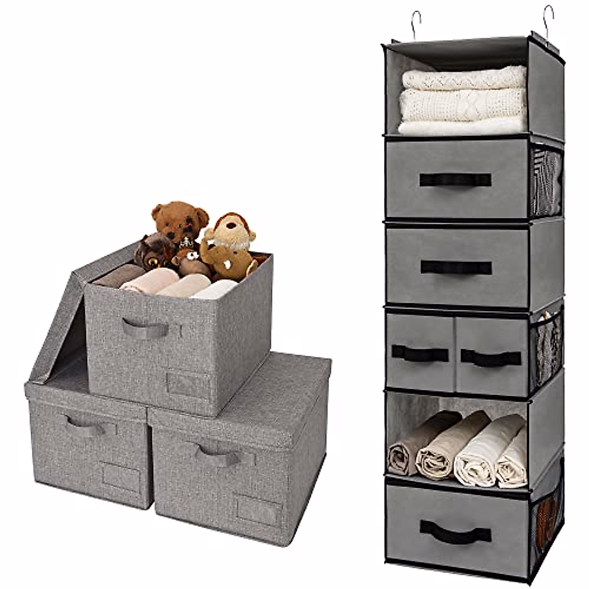 GRANNY SAYS Bundle of 1-Pack Hanging Clothes Organizer & 3-Pack Rectangle Storage Bins with Lids and Handles