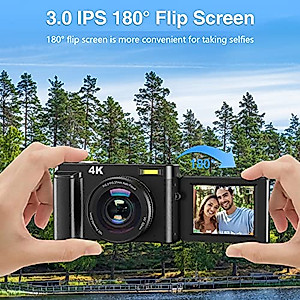 Digital Camera 4K 60FPS Auto Focus 48MP Vlogging Video Camera 16X Digital Zoom Camera with 180°Flip Screen Compact Camera for YouTube 32GB Memory Card