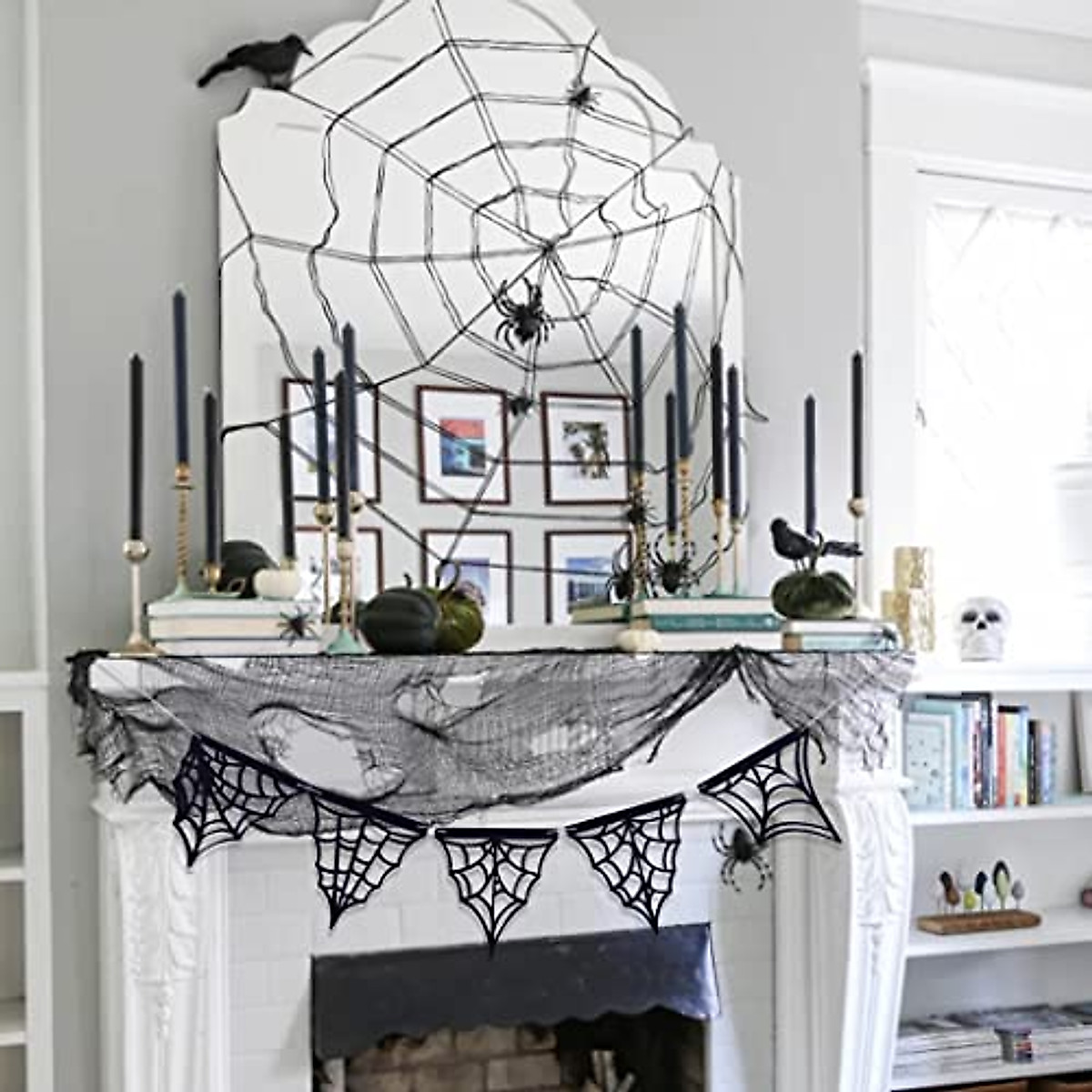 Black Spider web banner - Halloween Decor, Farmhouse Halloween, Spooky, Fall Decor, Spider Web Sign, Spider Web Banner, Halloween Mantel Decor (Spider web wood banner)